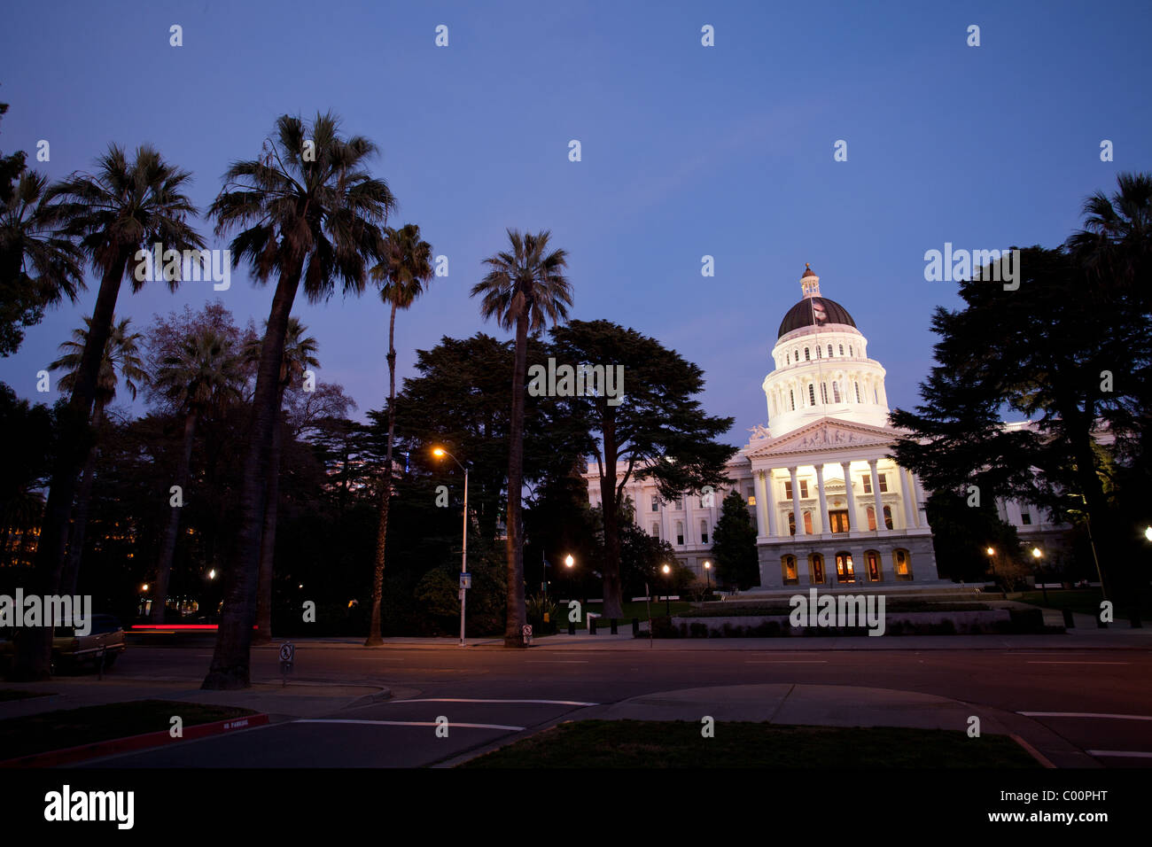 California State Capitol with Palm Trees at Sunset Stock Photo - Alamy