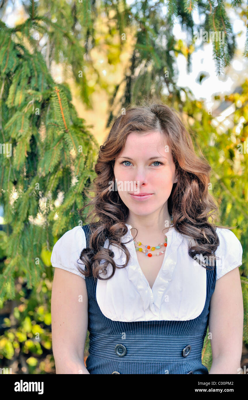 Beautiful Young Woman 20s Portrait facing camera outside. No sensitive ...