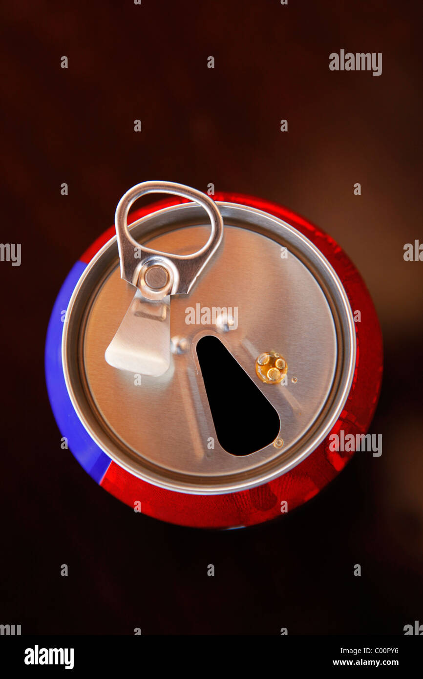 A ring pull is positioned on a can of soft drink Stock Photo - Alamy