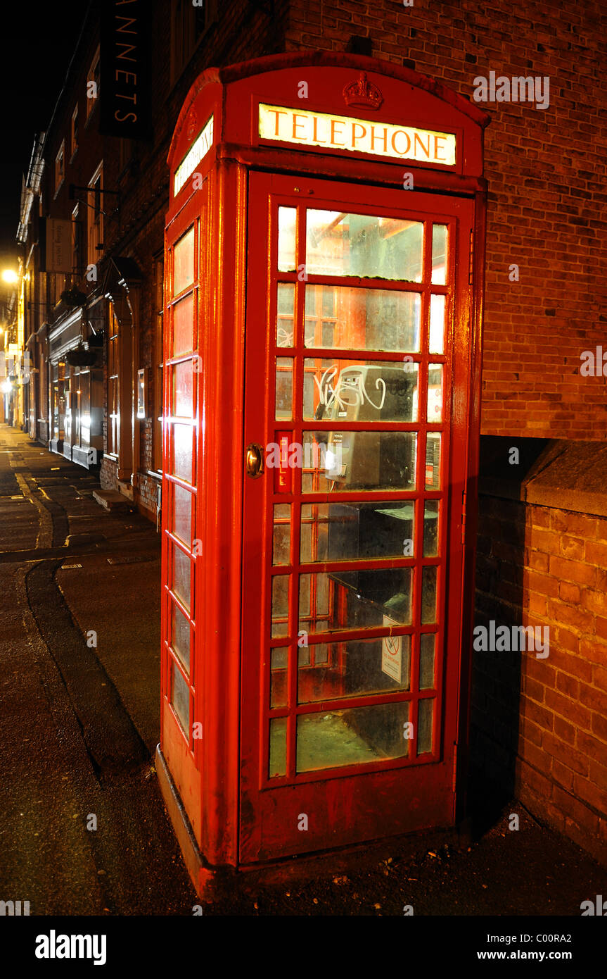 British Red Telephone Box At Night Stock Photo - Alamy