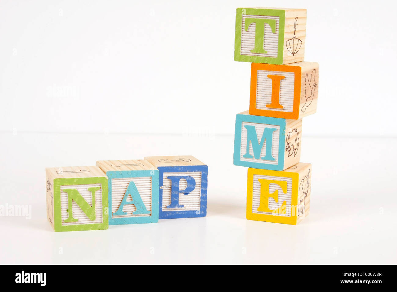 Colorful childrens blocks spell the words nap time Stock Photo - Alamy