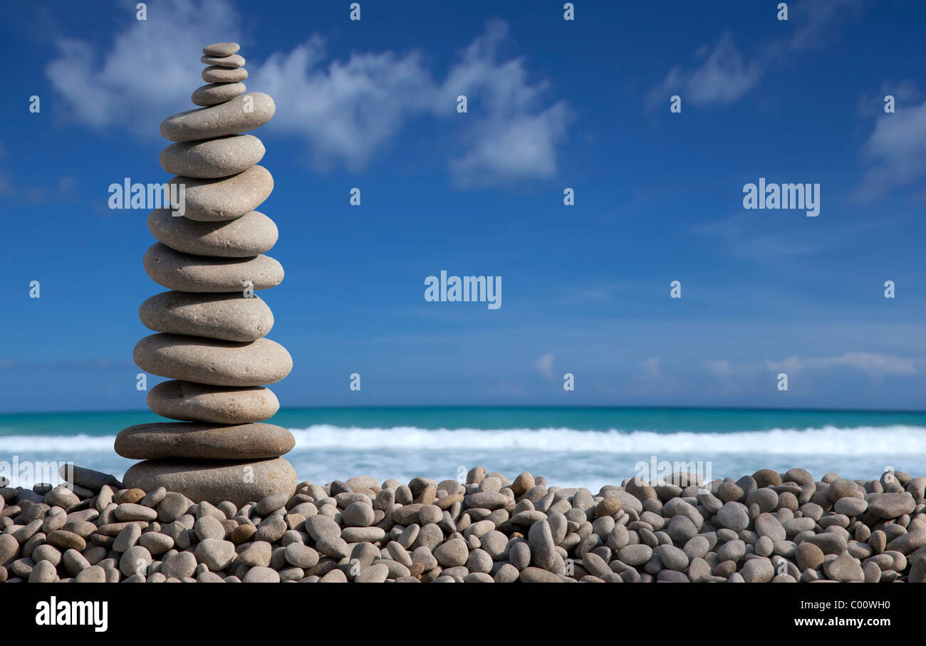 Stack of stones on the beach Stock Photo - Alamy
