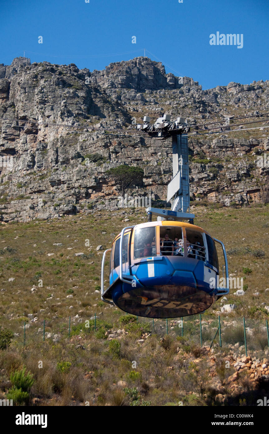 South Africa, Cape Town, Table Mountain National Park. Cableway aerial ...