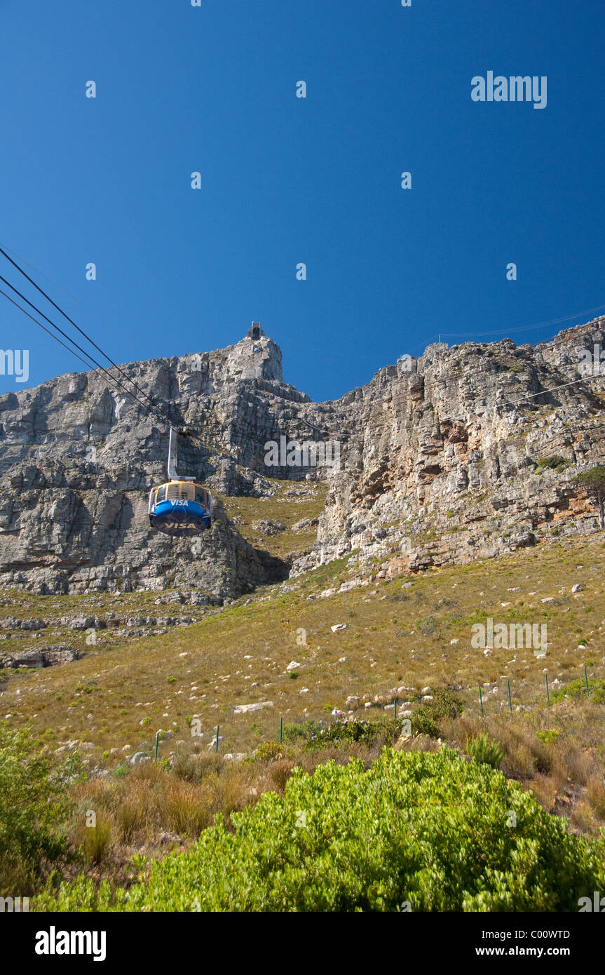 South Africa, Cape Town, Table Mountain National Park. Cableway aerial ...