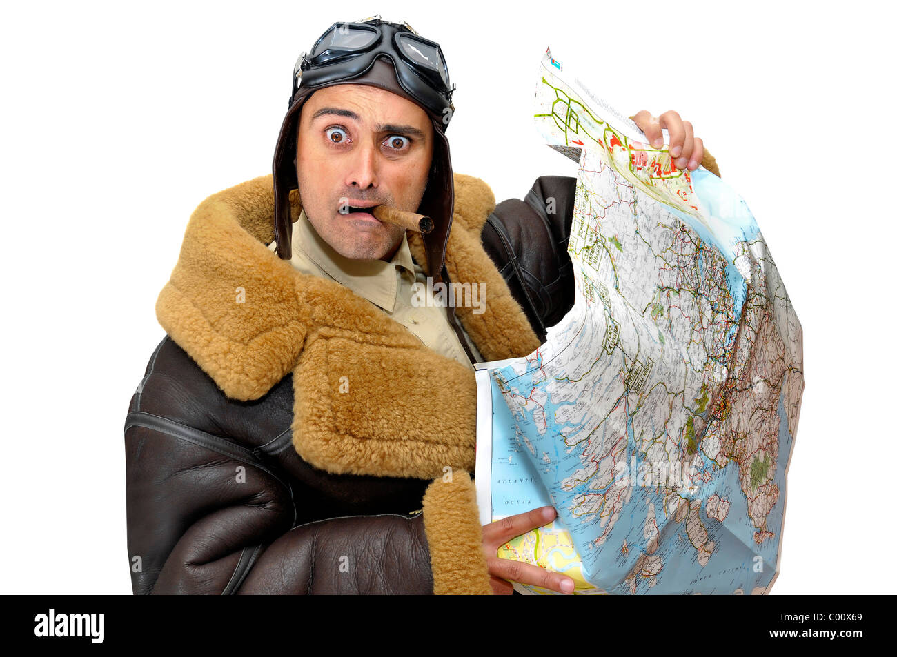 Fighter pilot with map isolated in white Stock Photo - Alamy