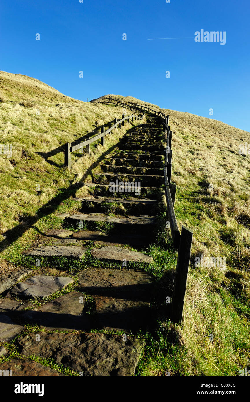 stone pathway leading up to the top of mam tor Derbyshire peak district ...