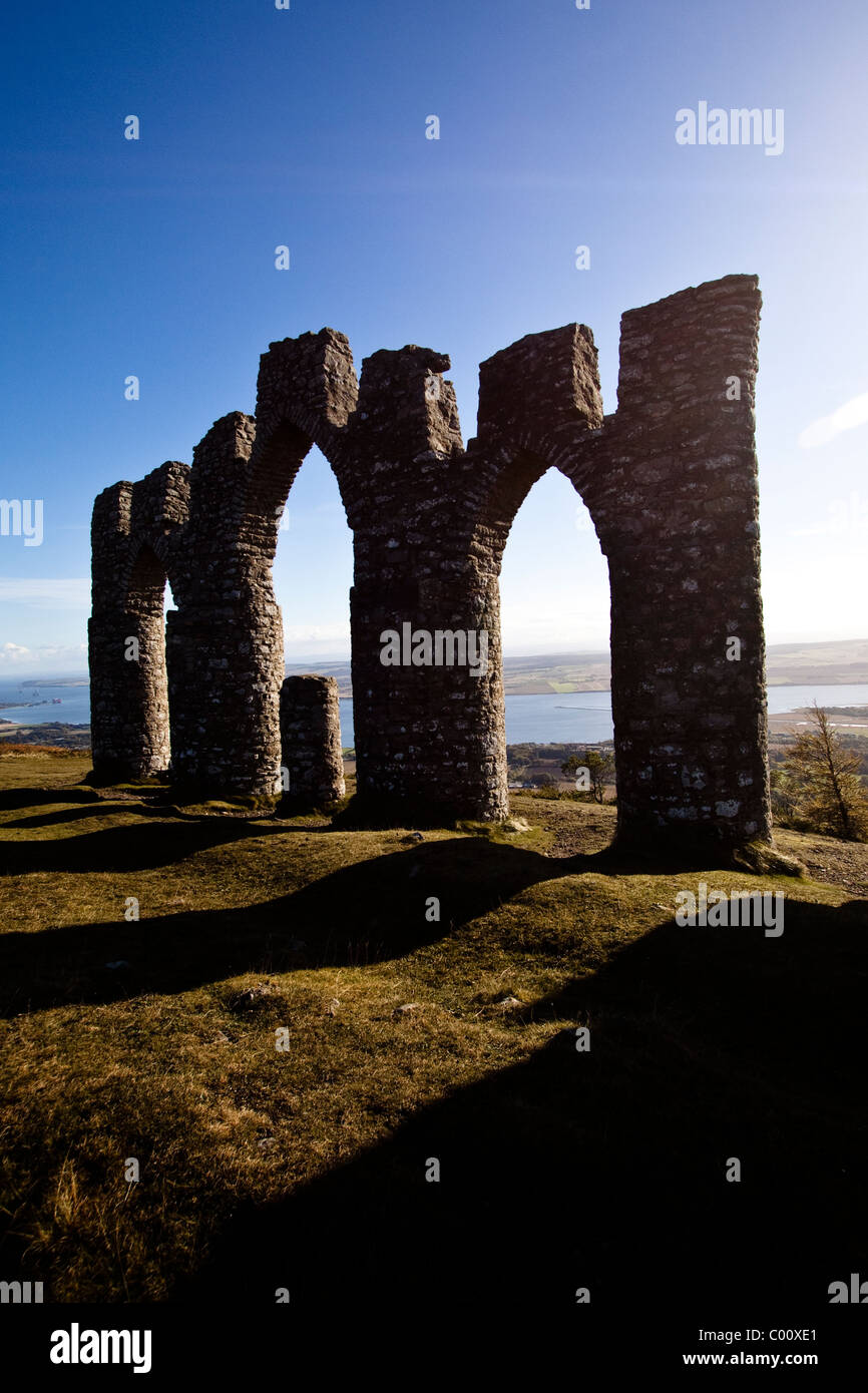 Silhouette of Fyrish Monument on Fyrish Hill in Easter Ross overlooking ...