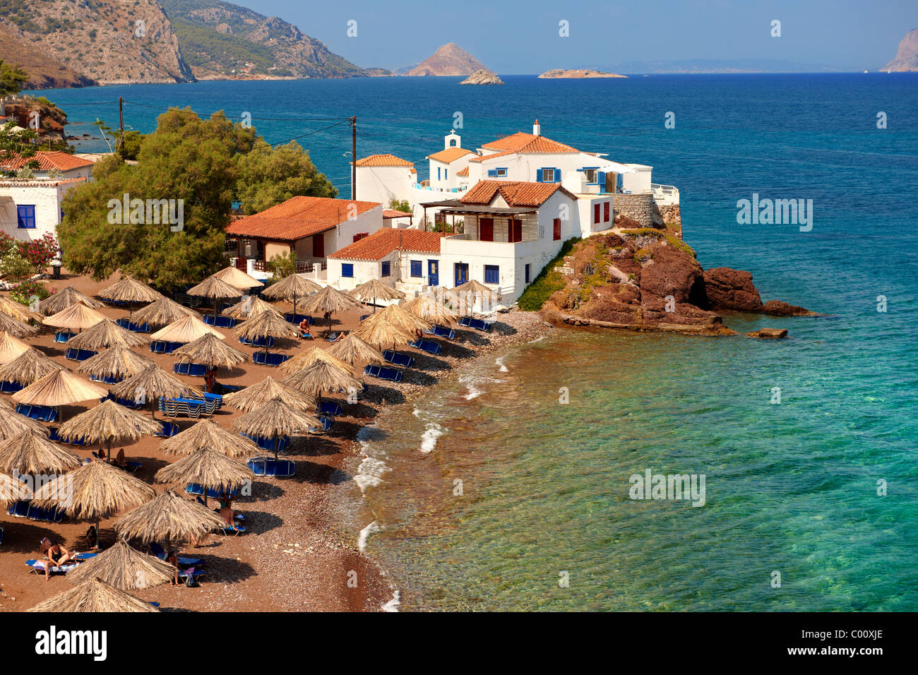 Vlychos Village & beach, Hydra, Greek Saronic Islands Stock Photo - Alamy