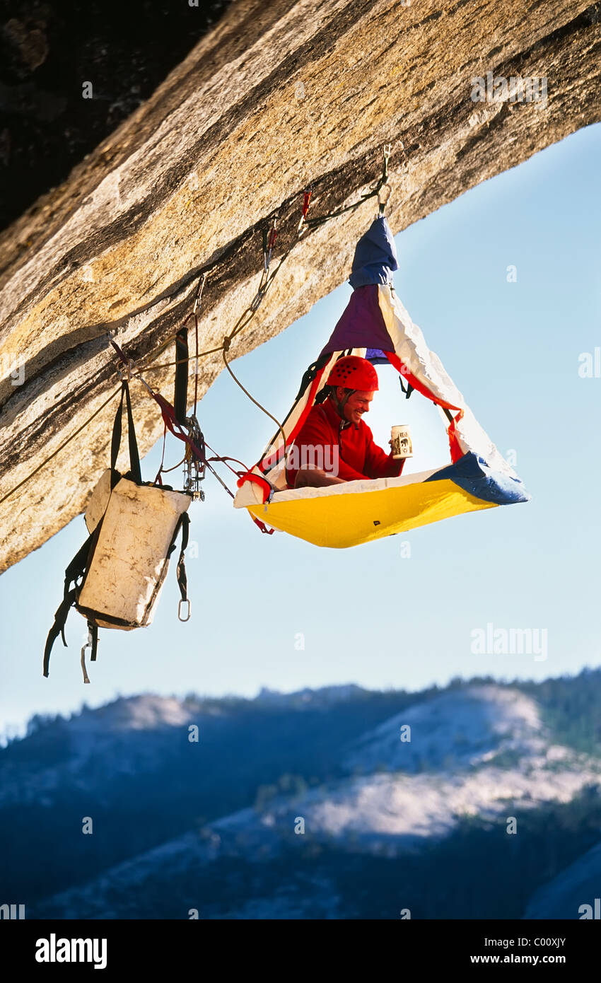Climber sleeping in a portable shelter Stock Photo - Alamy