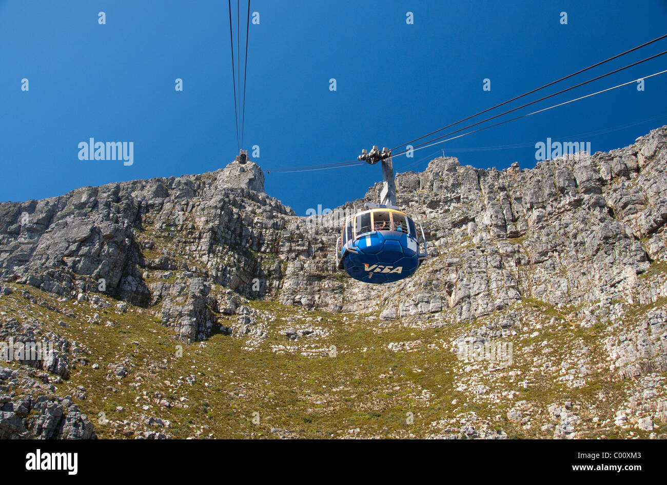 South Africa, Cape Town, Table Mountain National Park. Cableway aerial ...
