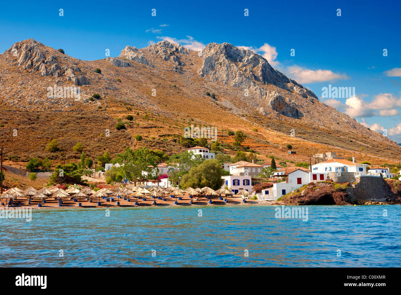 Vlychos Village & beach, Hydra, Greek Saronic Islands Stock Photo - Alamy