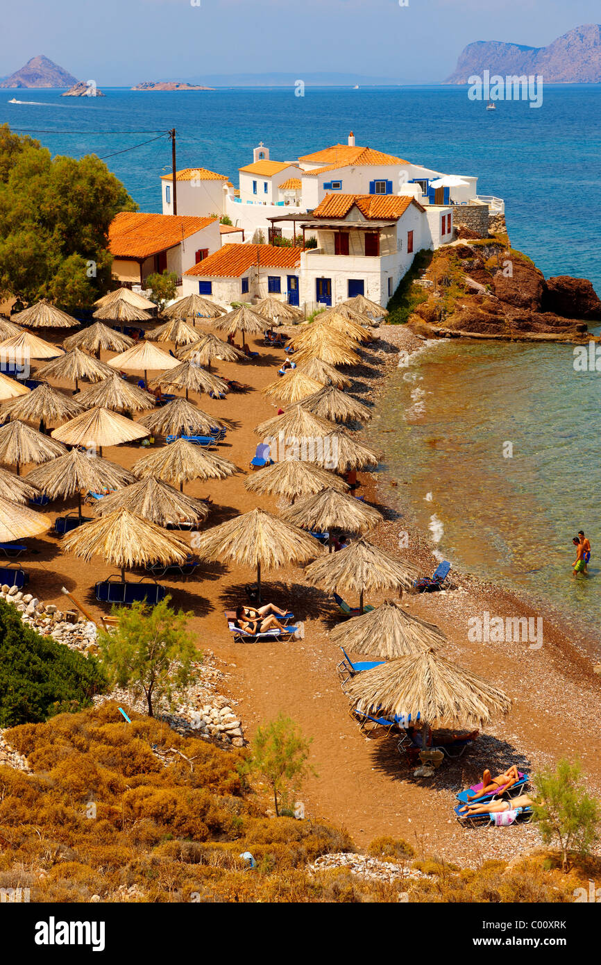 Vlychos Village & beach, Hydra, Greek Saronic Islands Stock Photo - Alamy