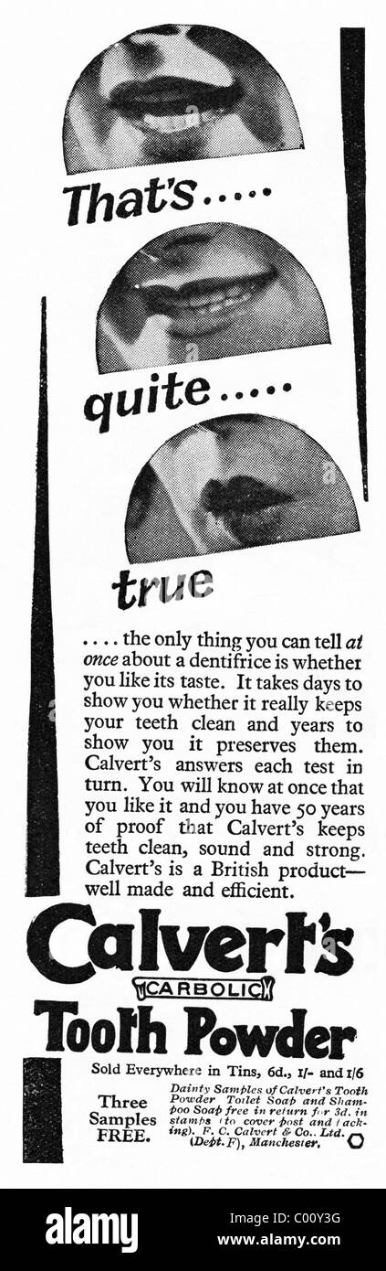 1920s advertisement in consumer magazine for CALVERT'S CARBOLIC TOOTH ...