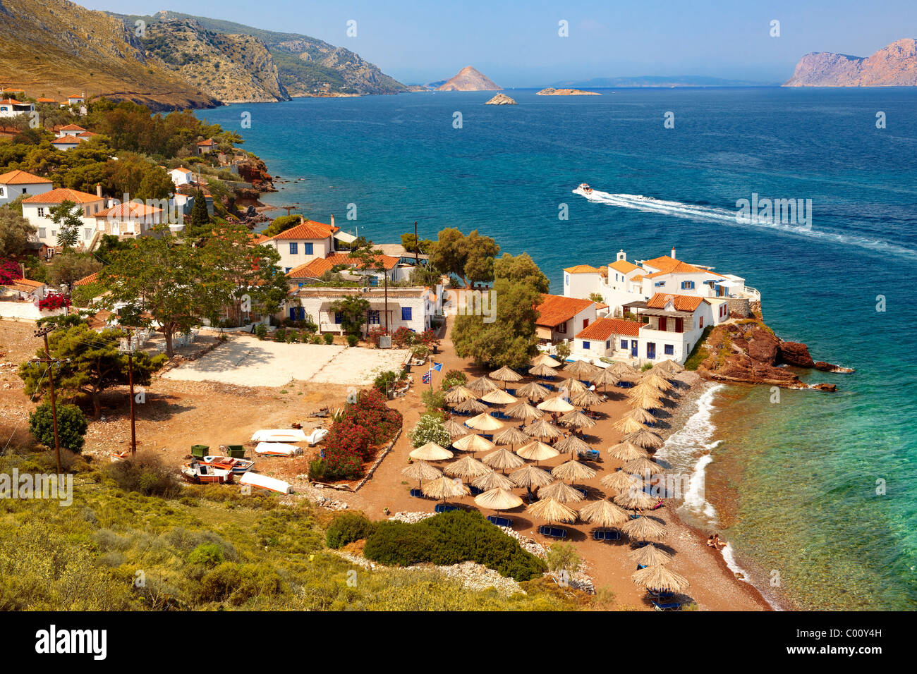 Vlychos Village & beach, Hydra, Greek Saronic Islands Stock Photo - Alamy