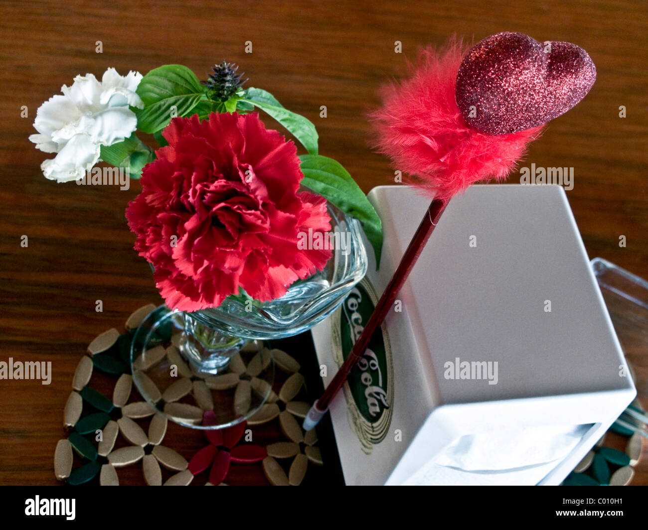 whimsical Mexican Valentine table setting with red & white carnations ...