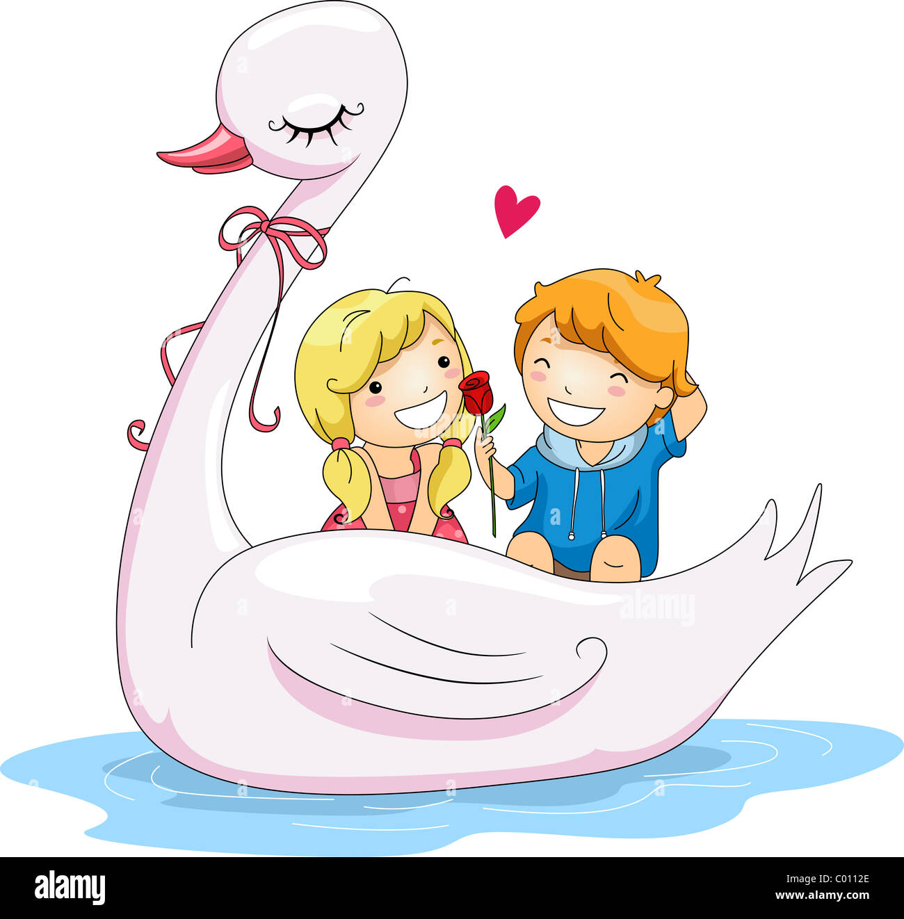 Illustration of Kids Riding a Swan Boat Stock Photo - Alamy