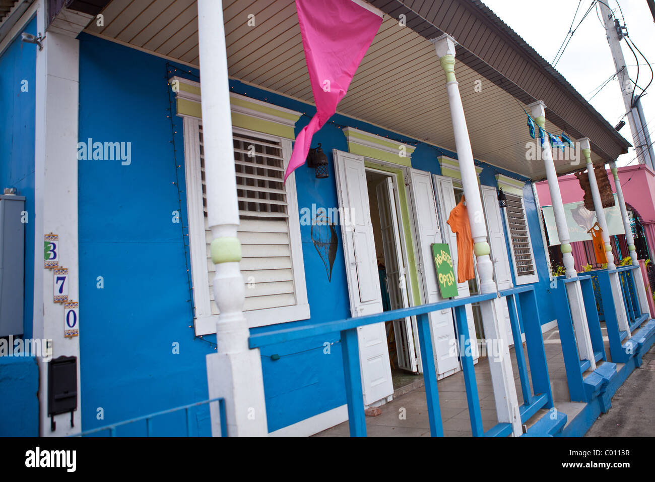 Shops in Isabel Segunda town square on Vieques Island, Puerto Rico ...