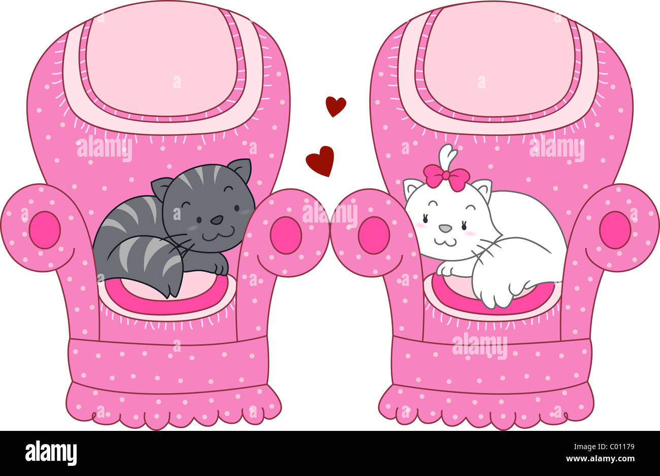 Illustration of a Pair of Cats Lying on Adjacent Seats Stock Photo - Alamy