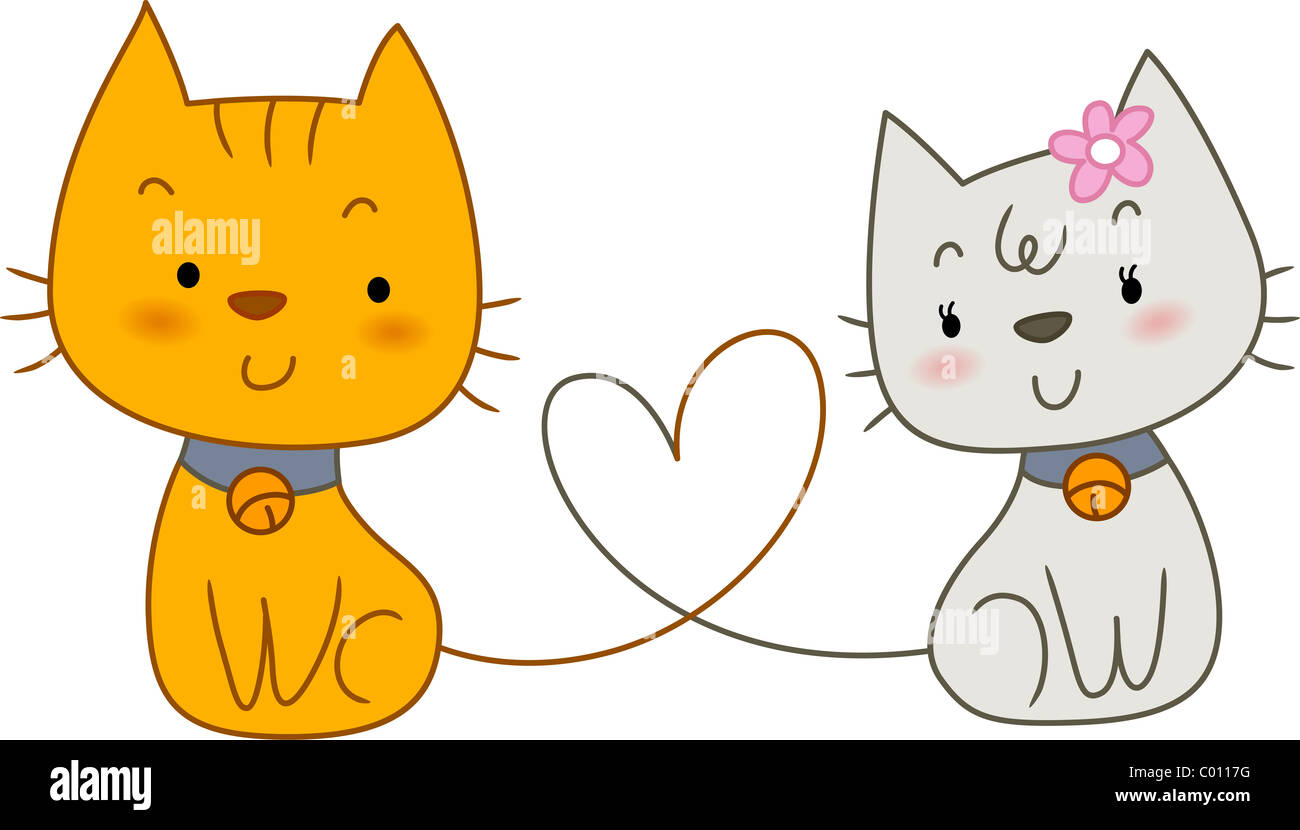 Illustration of a Pair of Cats with Tails Forming the Shape of a Heart ...