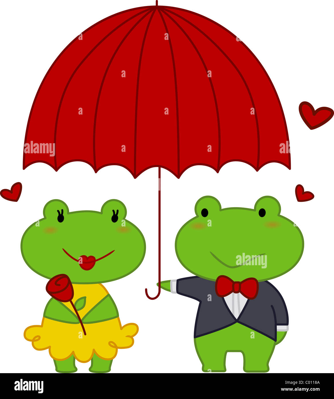 Illustration of a Male Frog Holding an Umbrella For the Female Frog ...