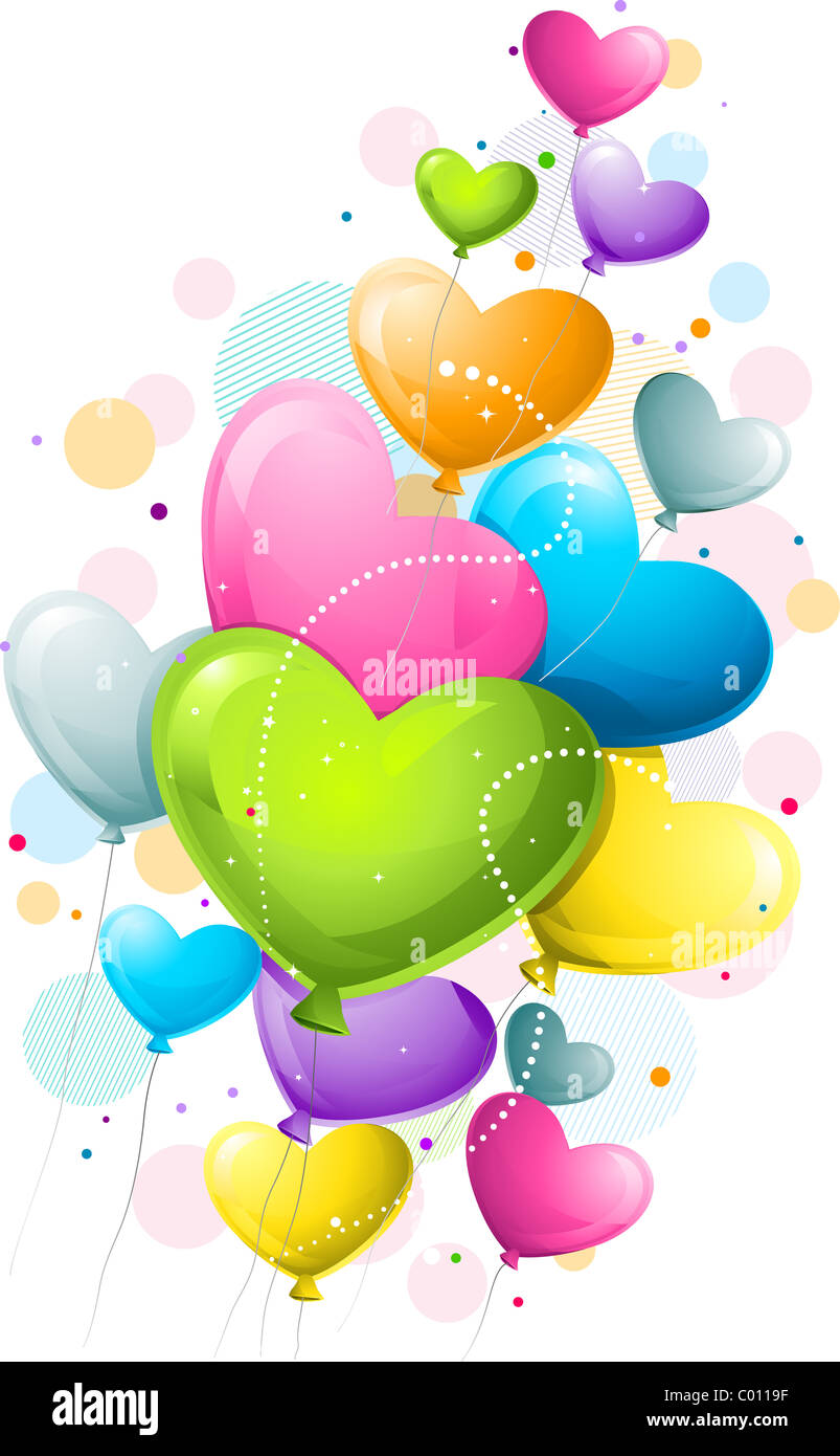 Illustration of Colorful Heart-shaped Balloons Stock Photo - Alamy