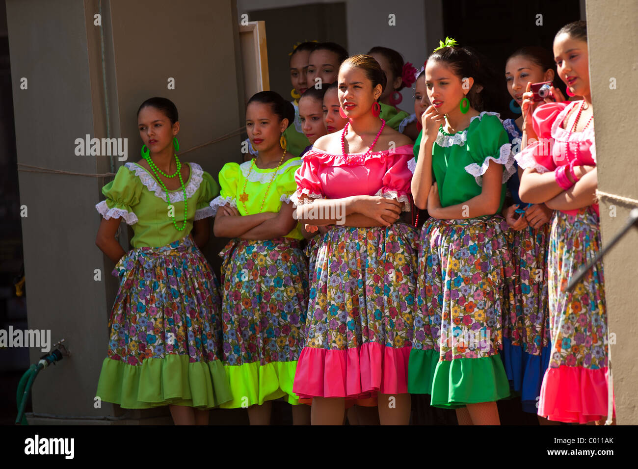 Traditional dancers in costume during the Festival of San Sebastian in ...