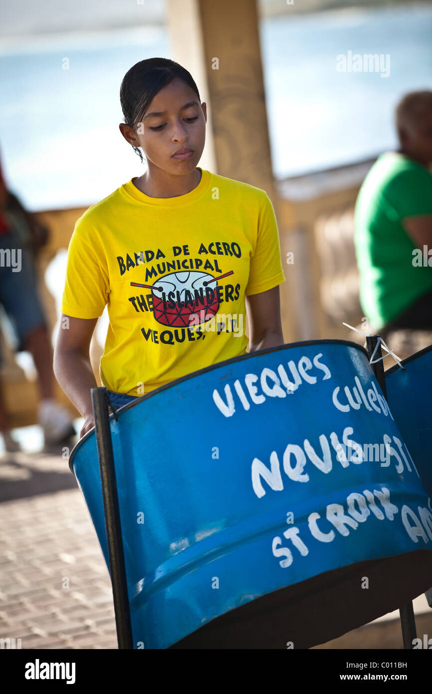 School children from the Vieques Island steel drum band perform along ...