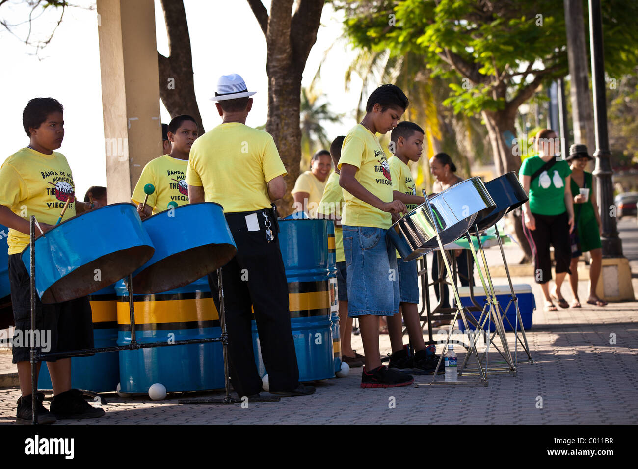 School children from the Vieques Island steel drum band perform along ...