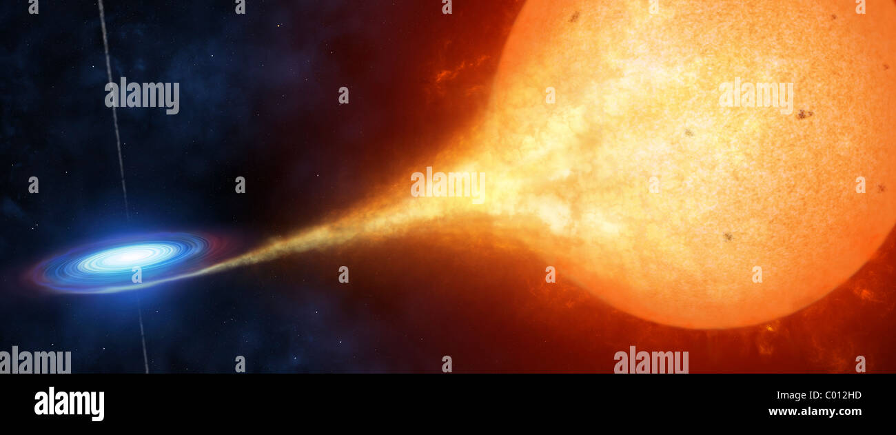 A compact object, or a black hole, is seen ripping off gas from its ...