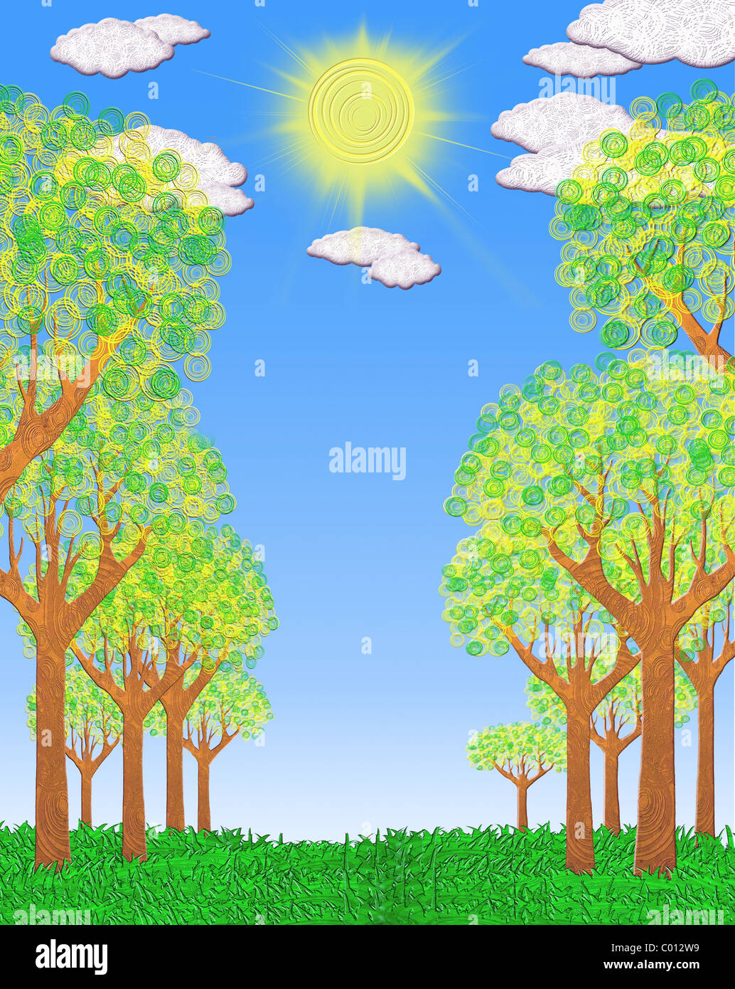 sunny landscape with trees Stock Photo - Alamy