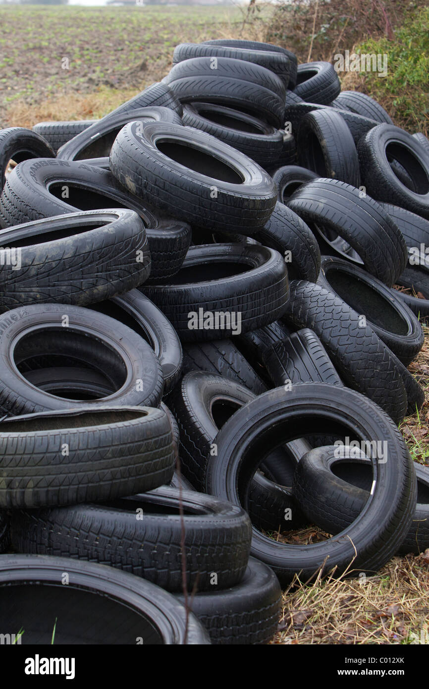 A pile of tyres dumped beside a countryside road in West Yorkshire ...