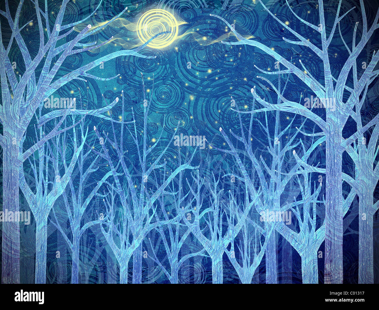 blue forest and full moon Stock Photo - Alamy
