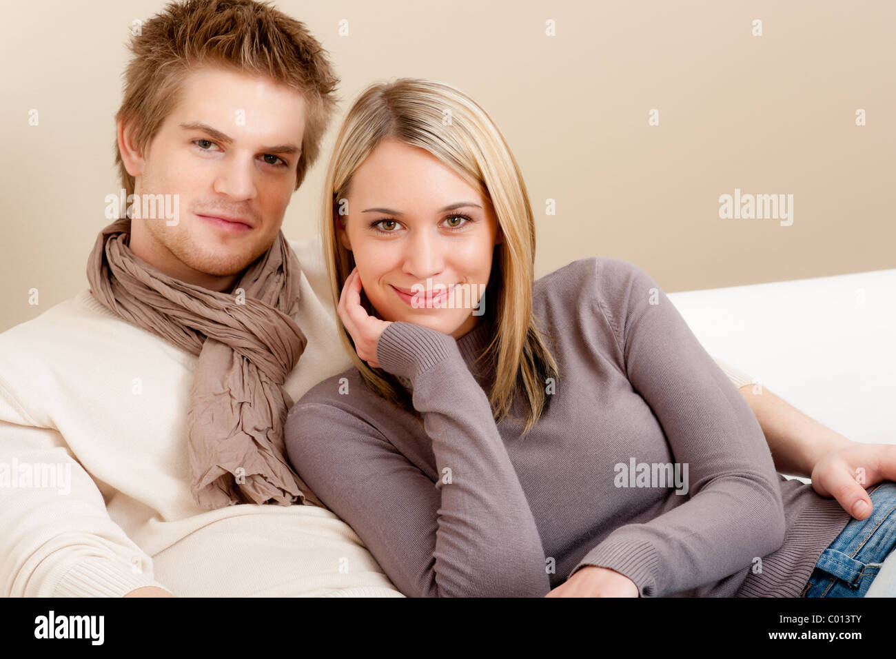 Couple in love - happy relax at home together Stock Photo - Alamy