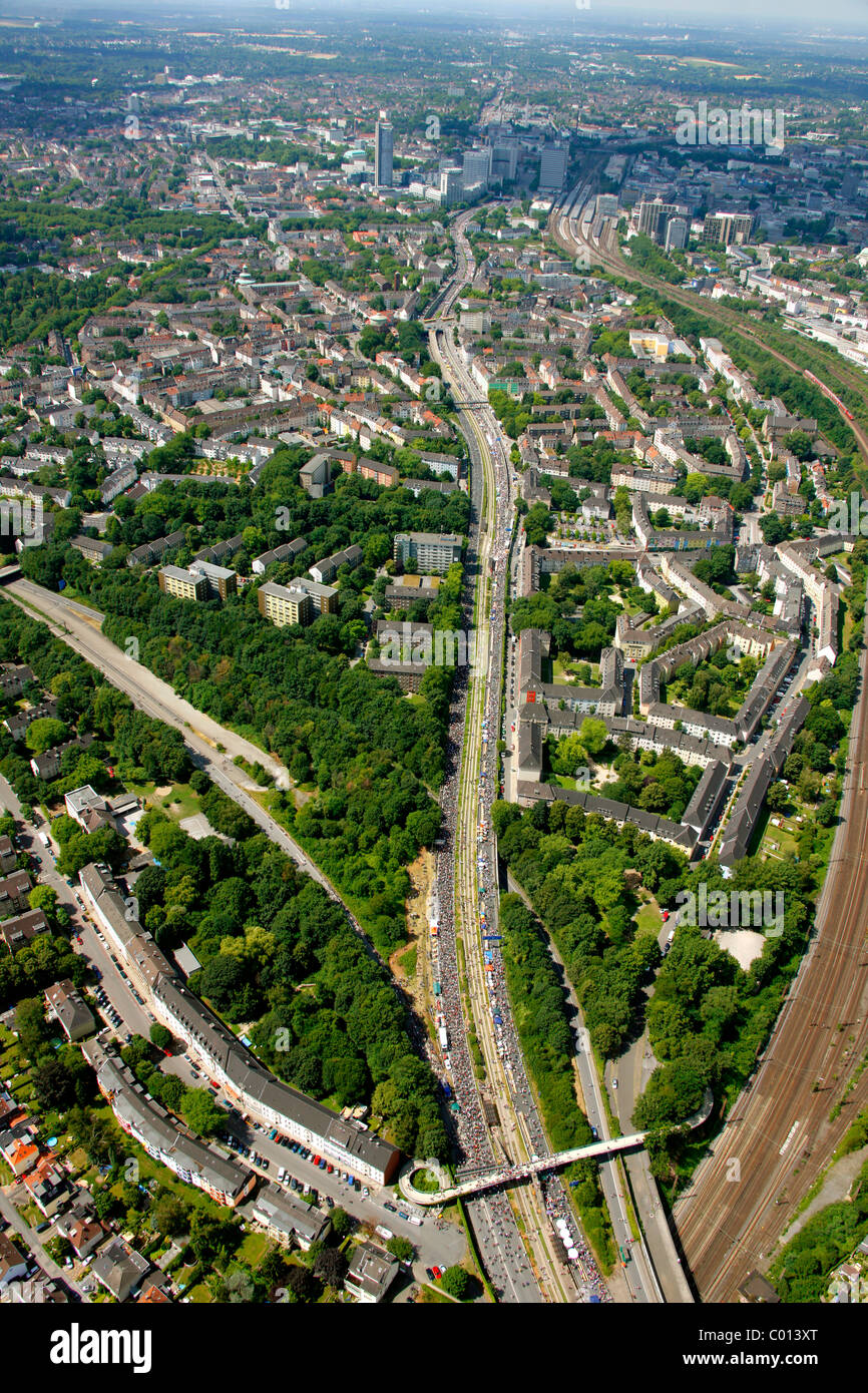 Aerial view, RUHR.2010 Action Still-life on the A 40, Essen, Ruhr Area ...