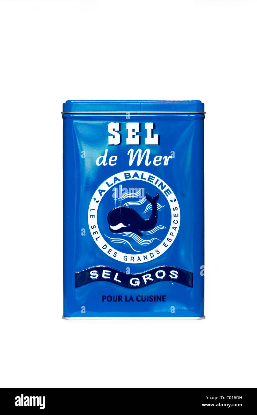A tin of French salt from the Aigues Mortes region of France Stock ...