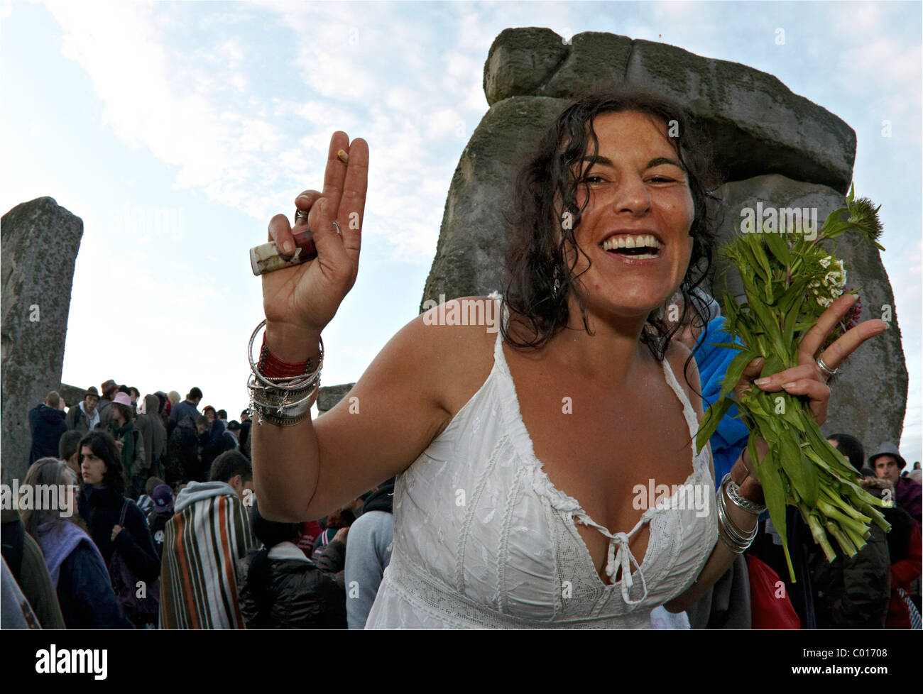 Woman Dancing Summer Solstice Stonehenge Wiltshire UK Europe Stock ...