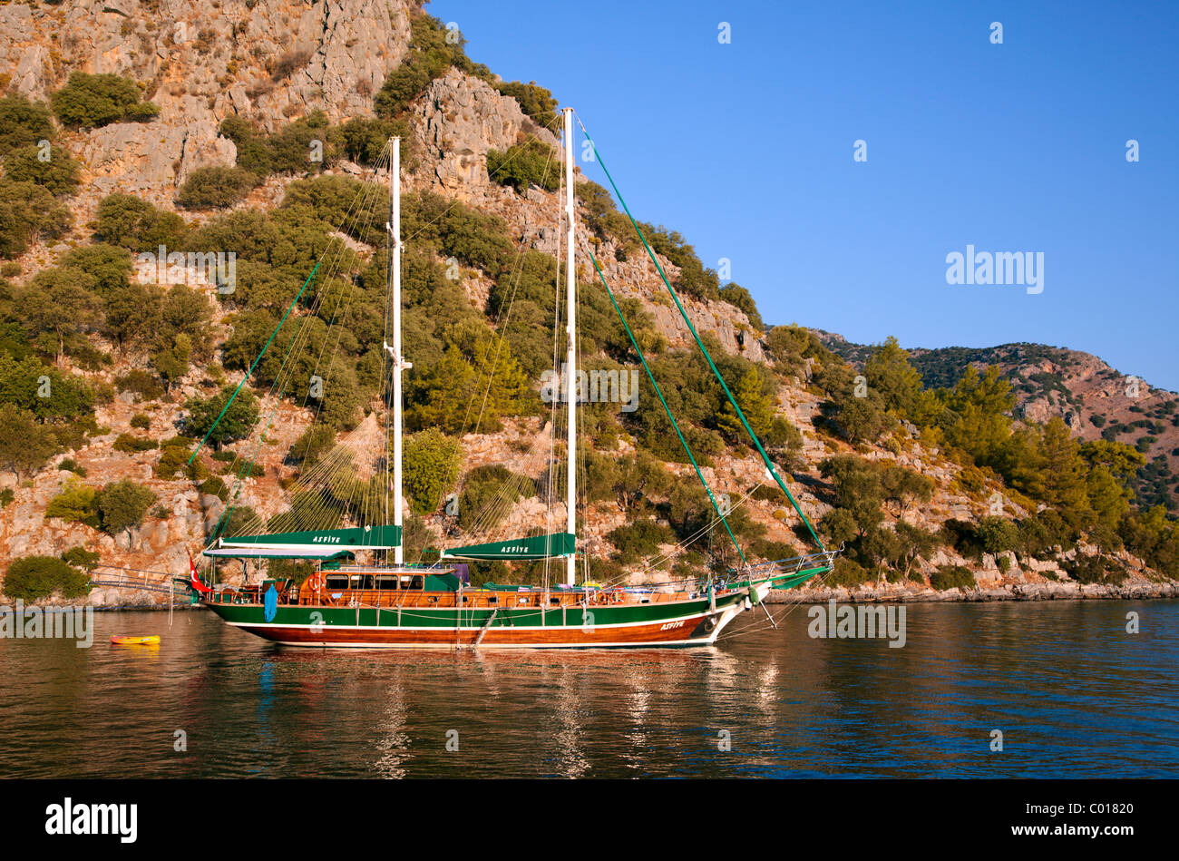 Gulet at anchor in Fethiye Bay Turkey Stock Photo - Alamy