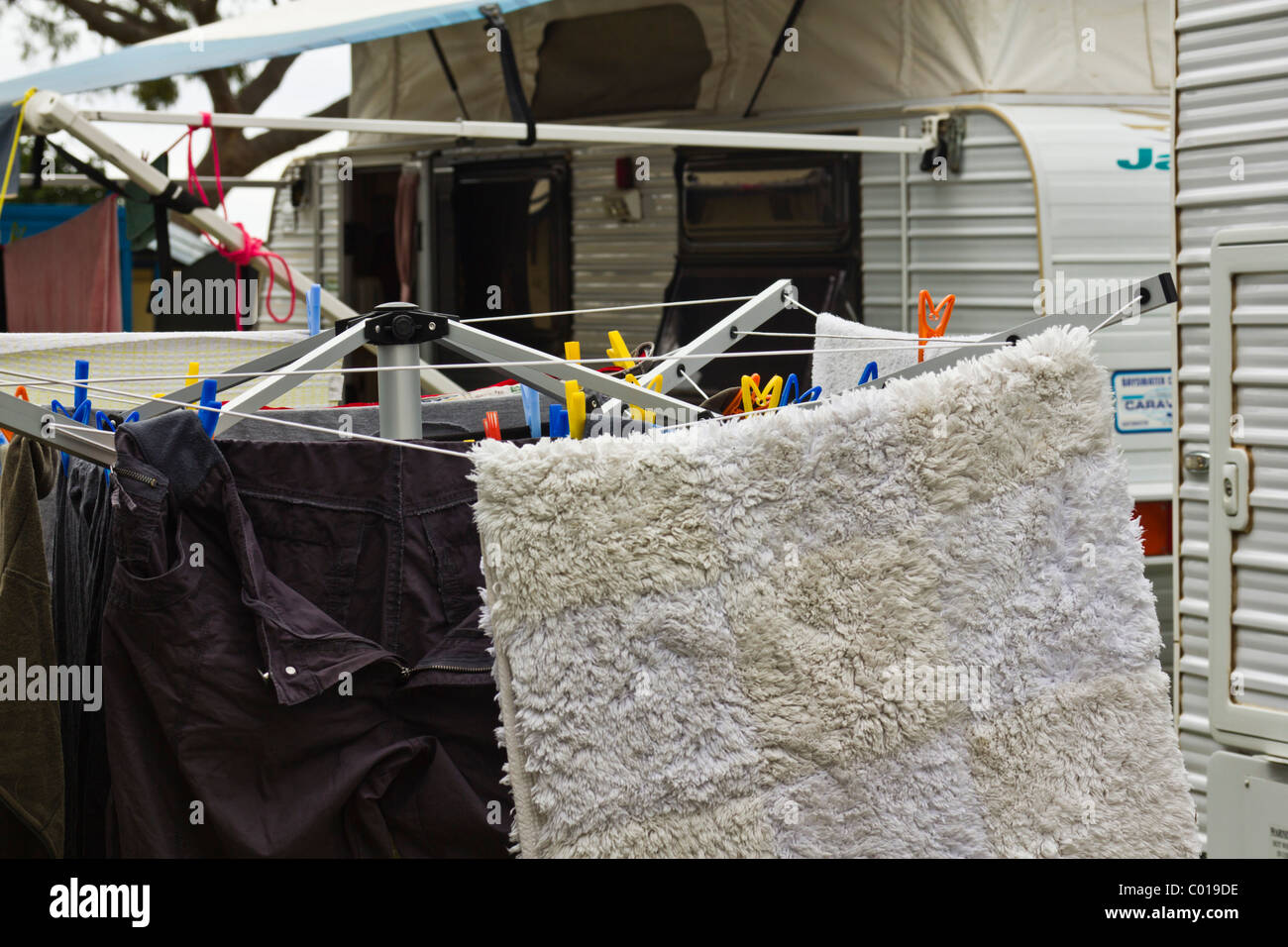 Washing, hanging, campsite, caravan, RV, pegs, peg, dry, drying Stock ...