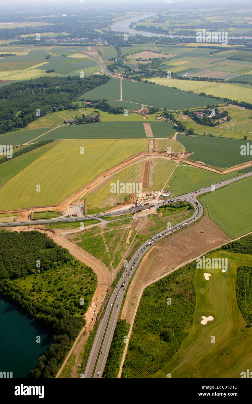 Aerial view, new construction of a motorway, A59 motorway, Duisburg ...