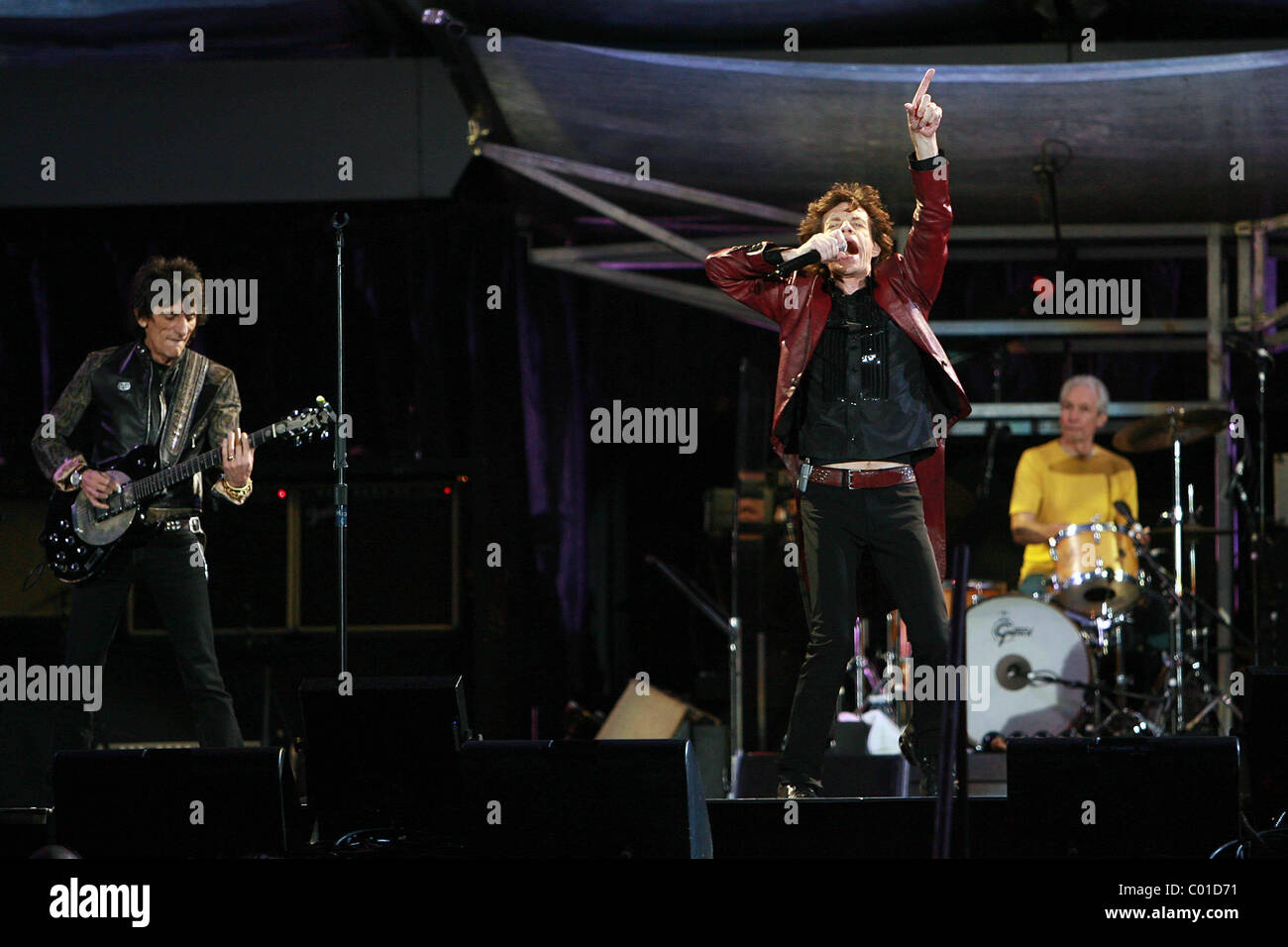 Rolling Stones lead singer Mick Jagger, Ronnie Wood and drummer Charlie ...