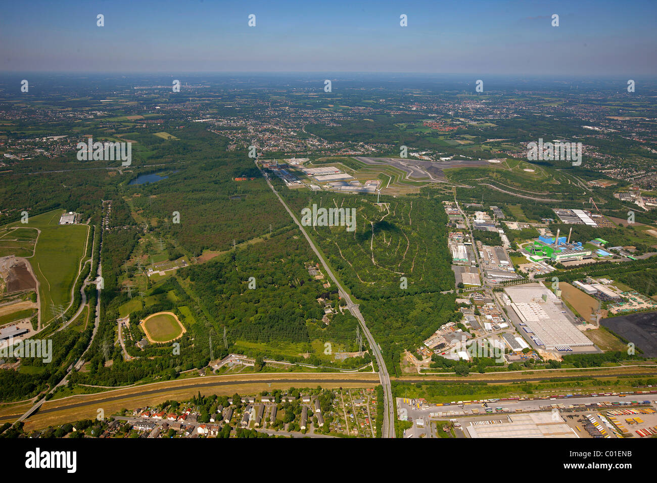 Aerial view, Schlosspark Herten, palace gardens, Herten moated castle ...