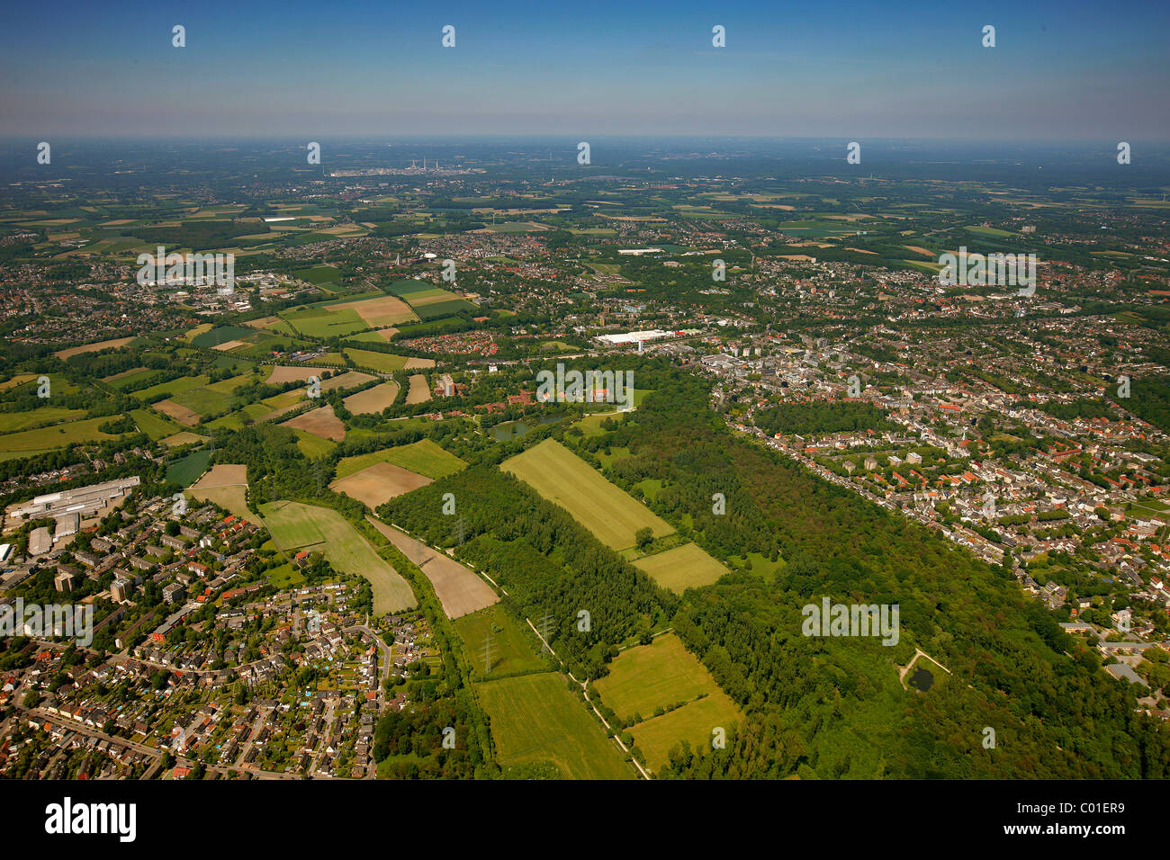 Aerial view, Schlosspark Herten, palace gardens, Herten moated castle ...