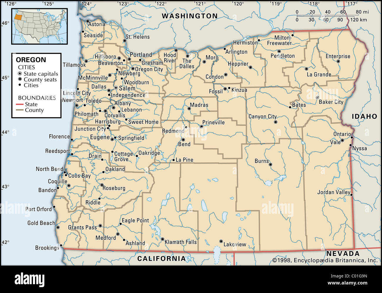 Oregon state map hi-res stock photography and images - Alamy