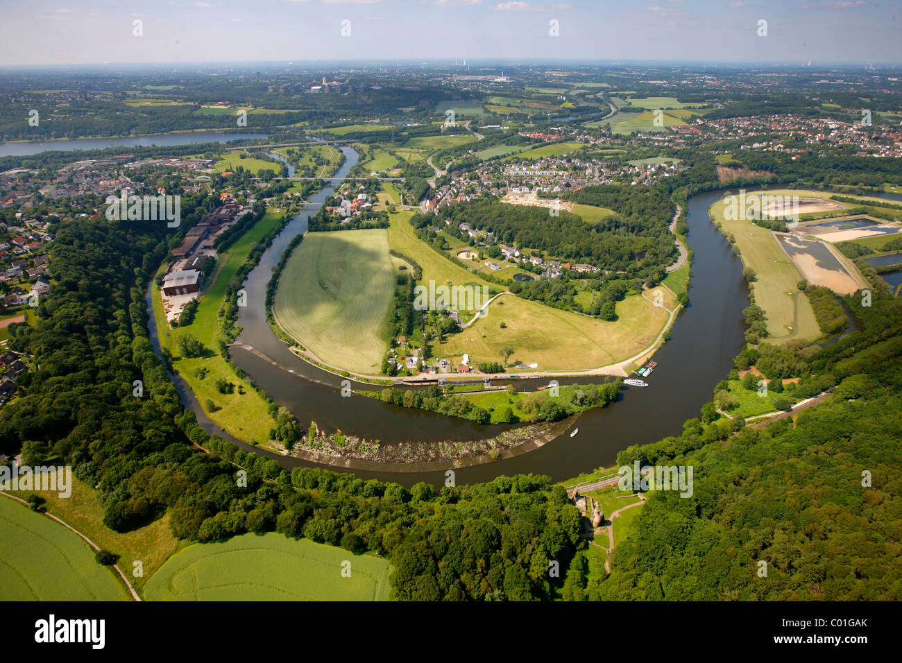 Aerial view, Lohmann company, loop of the Ruhr river, Herbede, Ruhr ... Aerial view, Lohmann company, loop of the Ruhr river, Herbede, Ruhr ...