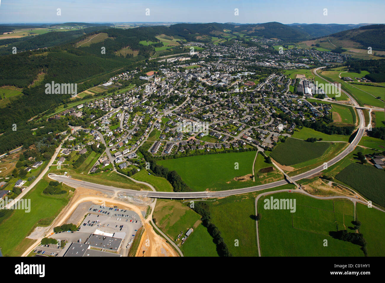Aerial view, Meschede, Olsberg, North Rhine-Westphalia, Germany, Europe ...