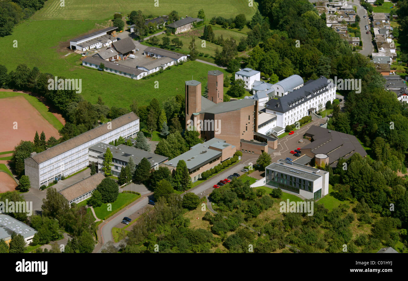 Aerial view, Koenigsmuenster Abbey, Benedictine monastery, Meschede ...