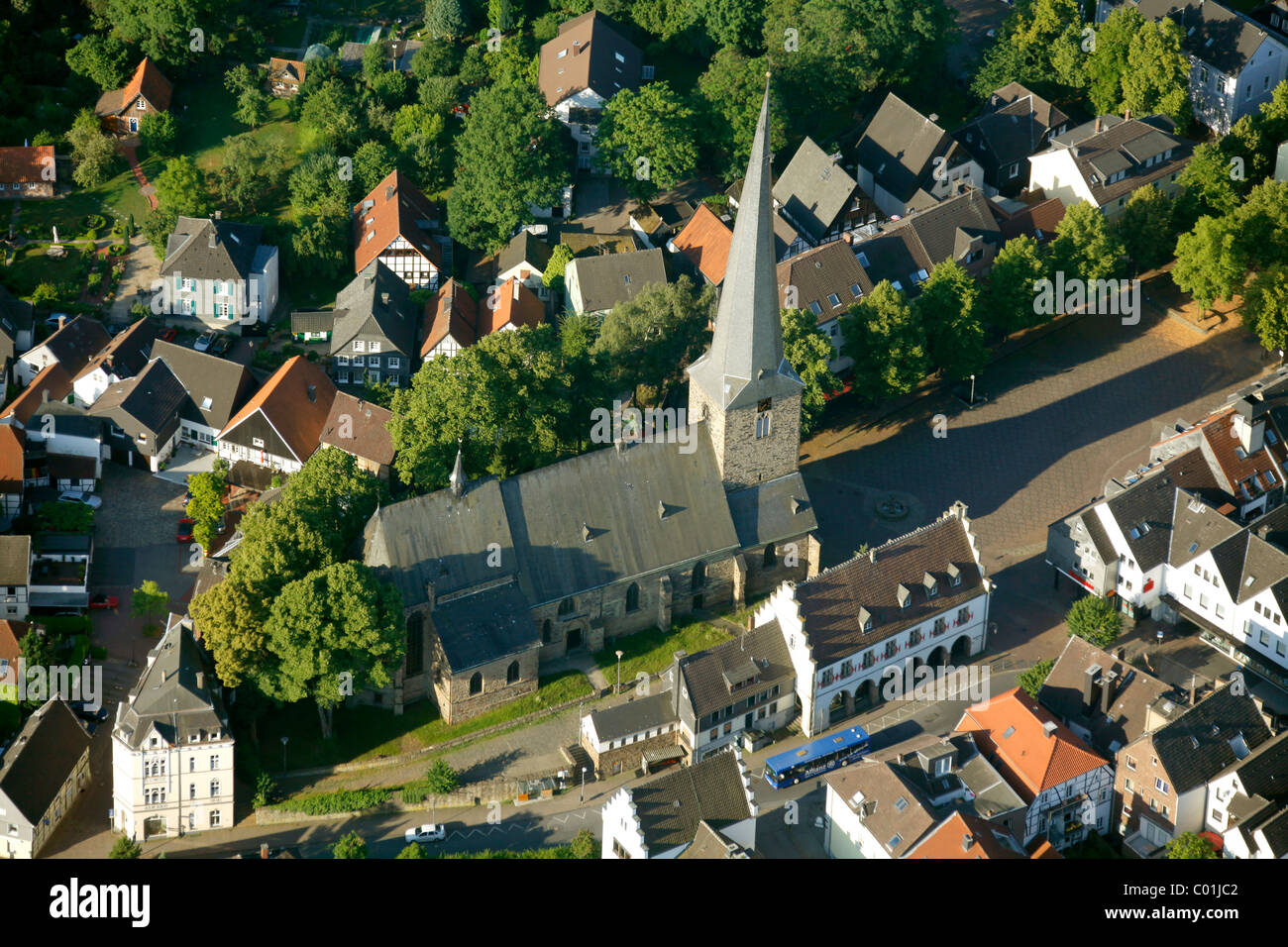 Aerial view, Schwerte, Mitte district, Stadtkirche church, Ruhrgebiet ...