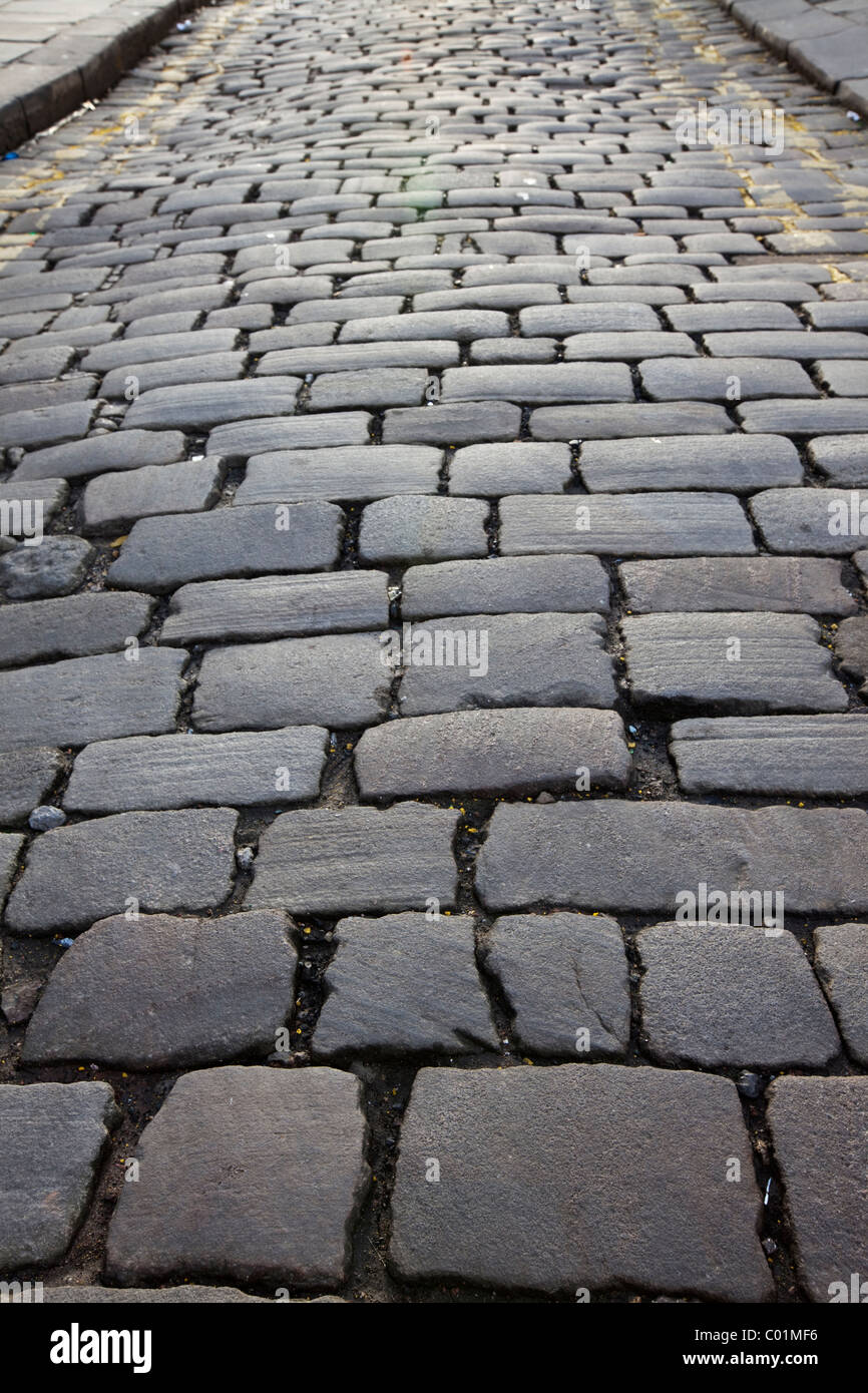 Road made from cobbles/ stone setts Sheffield South Yorkshire England ...