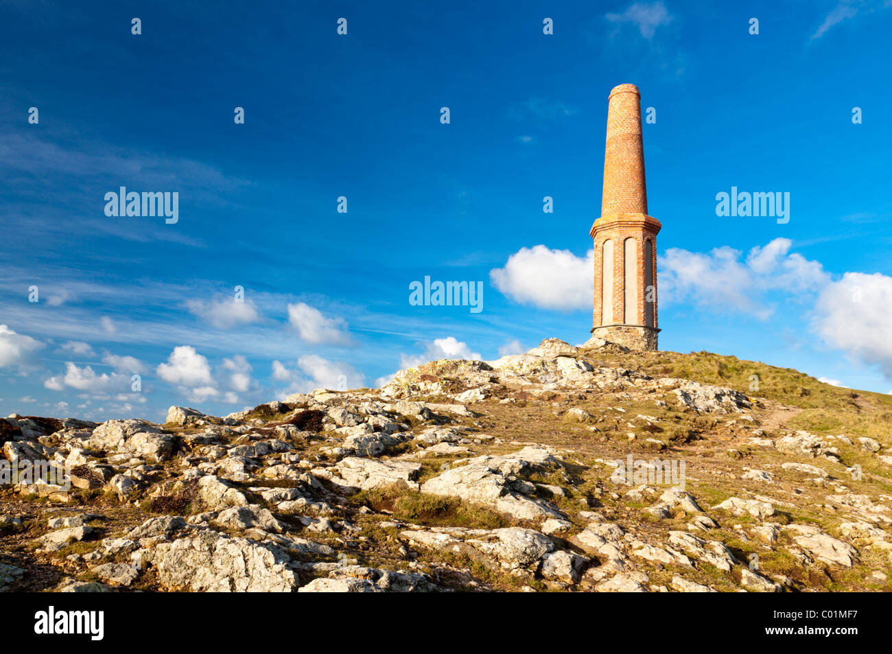 The historic mine stack on the top of Cape Cornwall England Stock Photo ...