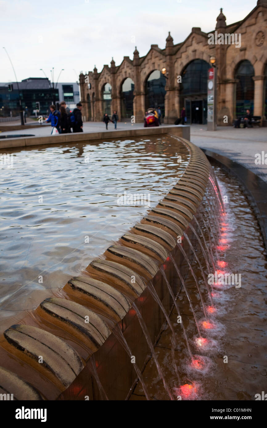 Sheffield city train station modernized sculptures and water features ...